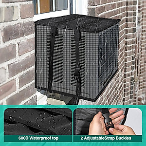 Window Air Conditioner Cover for Outside, Waterproof Window AC Unit Cover & Detachable Drip Cushions Reduce Noise, All Seasons AC Cover Protect Against Leaves,Weeds,and Debris(25.5Wx18Dx20.5H)