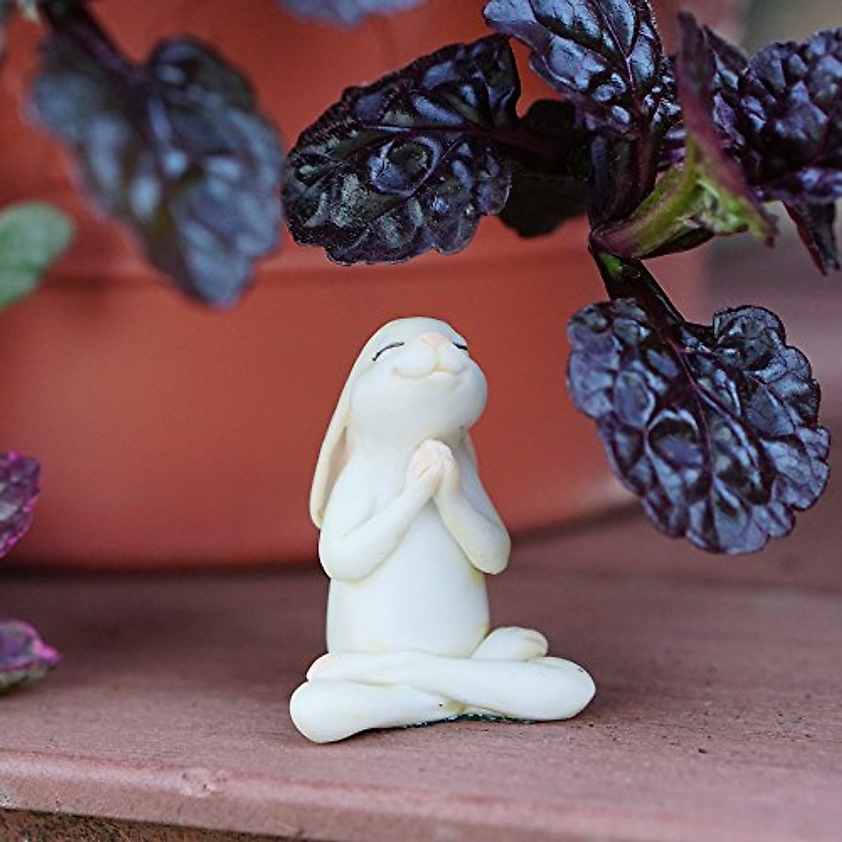 Top Collection Miniature Fairy Garden & Terrarium Yoga Bunny in Seated Namaste Pose Statue, Small, Cream