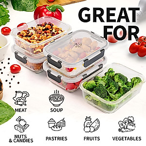 Zulay Kitchen 5 Pack Leak-Proof Glass Food Storage Containers - 36 oz Thick & Durable Glass Meal Prep Containers - Airtight Easy to Clean Glass Storage Containers With Lids
