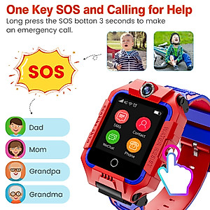 OKYUK 4G Kids Watch Phone T10, Funny 360° Rotation Screen Dual Camera Smart Watch for Boys Girls, IP67 Waterproof, 2-Way Calls, GPS, SOS, Video Calls, Remote Control, Pedometer Smartwatch (Red)