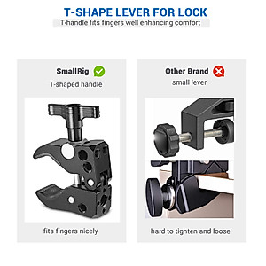 SMALLRIG Super Clamp with 1/4拻 Thread Holes, 3/8拻 Locating Pin for ARRI Standard, T-Shaped Wingnut and Rubber Pads