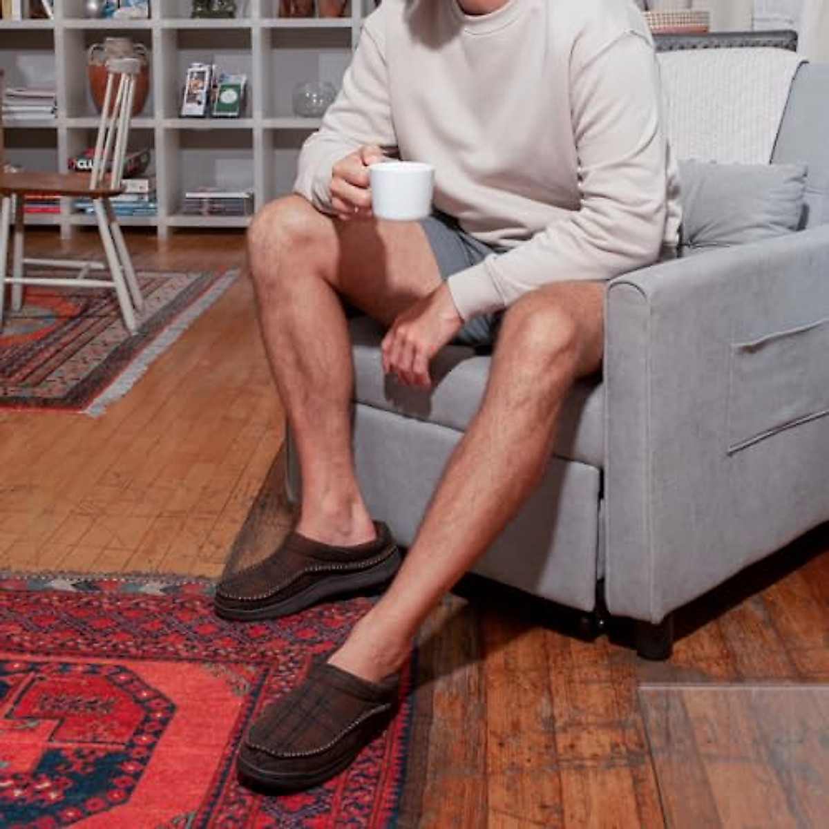 Dearfoams Men's Thompson Cozy Memory Foam Indoor Outdoor Clog House Slipper, Dark Heather Grey (Wool), Medium