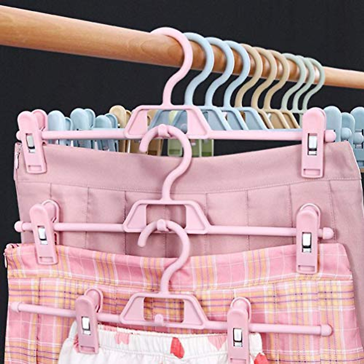 YARNOW Pants Hangers, 10PCS Adjustable Clothes Hangers, Adjustable Clips Pants Hanger, Slack, Trouser, Jeans, Towels for Newborn, Adults Clothes, Pink