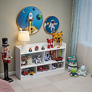 Kids Toy Storage Organizer, 5-Section Bookshelf for Organizing Books Toys, Wooden Storage Cabinet Daycare Furniture for School, Classroom Playroom, Nursery, Kindergarten (White)