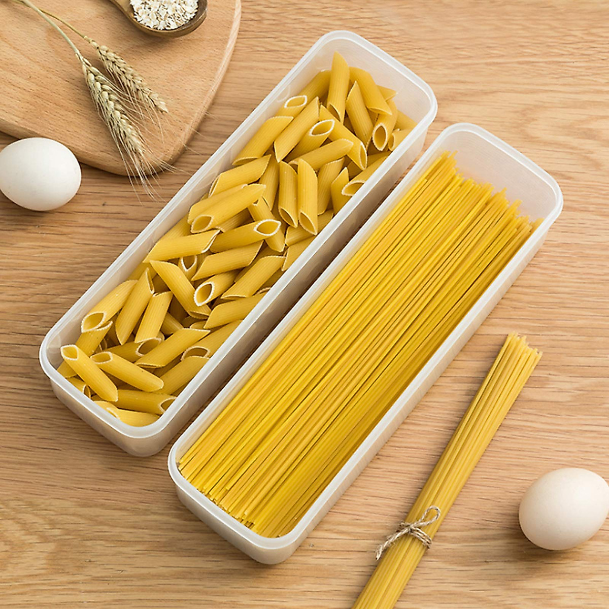 2Pcs Pasta Storage Container Kitchen Spaghetti Food Storage Box - Noodle Canister With Lid for Spaghetti, Noodles, Pasta, Eggs, Fruits Snacks (2Pcs)