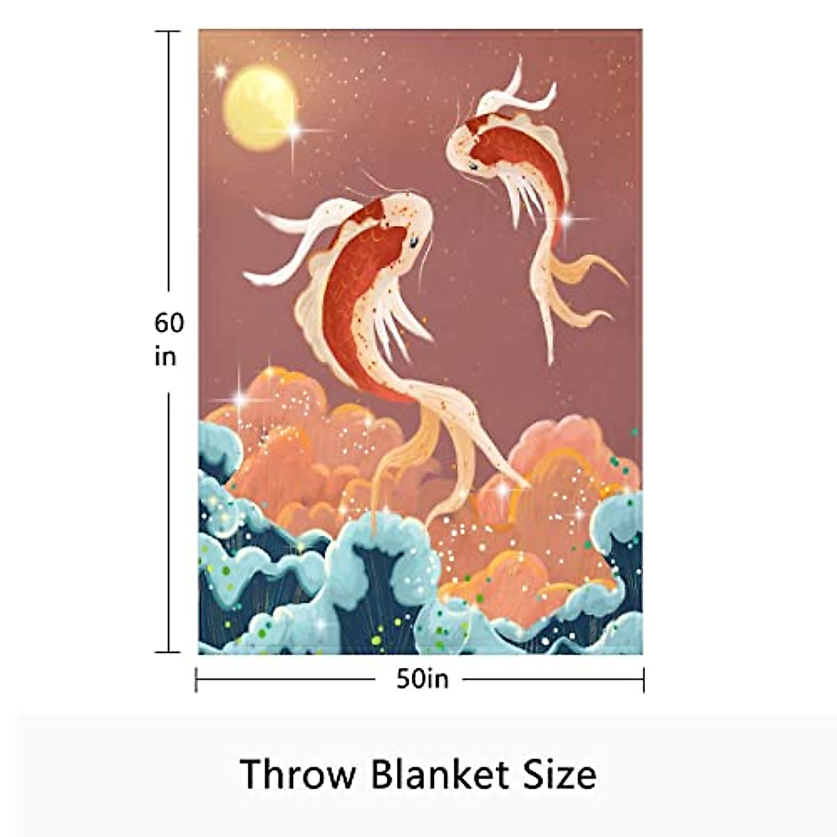 Japanese Wave Koi Fish Throw Blanket Animal Sun Flannel Blanket Utra Soft Breathable Lightweight Blanket for Couch Bed Sofa Office Room