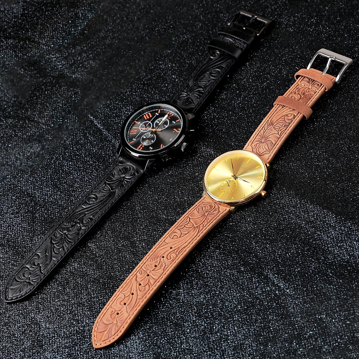 Deeplus 22mm Leather Watch Bands, Western Retro Embossed Leather Bands Compatible with Samsung Galaxy Watch 46/45mm, Gear S3 Frontier, Huawei Watch GT, Garmin Vivoactive 4/Forerunner 945, Retro Brown