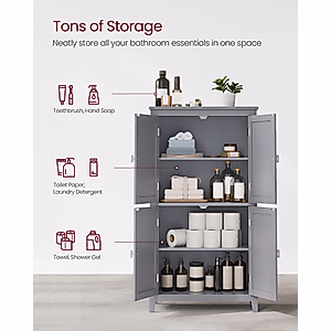 VASAGLE Bathroom Floor Storage Cabinet, Bathroom Storage Unit, Freestanding Cabinet with 4 Doors, Adjustable Shelves, 11.8 x 23.6 x 43.3 Inches, Mystic Gray UBBC552P36