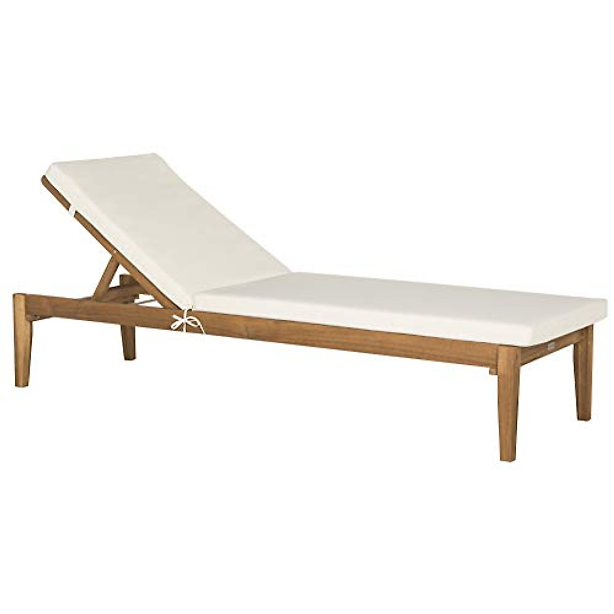 SAFAVIEH Outdoor Collection Montclair Natural Solid Wood/Beige Cushion Adjustable Chaise Lounge Chair (PAT6731A)