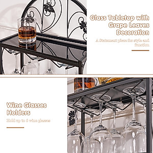 VECELO Freestanding Wine Rack Bar Table Holder, Tempered Glass Top, Liquor Display Shelf Stand for Home Kitchen Pub, 20 Bottles, Black