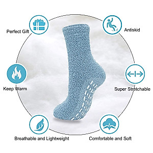 Century Star Anti Slip Athletic Plush Slipper Grip Soft Socks Women Yoga Pilates Soft Warm Cozy Socks For Christmas B 3 Pairs Blue/Gray/White One Size