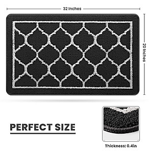 HappyTrends Door Mat Indoor Outdoor Entryway Welcome Mat, Super Absorbent Non Slip Rubber Doormat Front Back Low Profile Door Rug, Resist Dirt Floor Mat(20"x32"，Black)