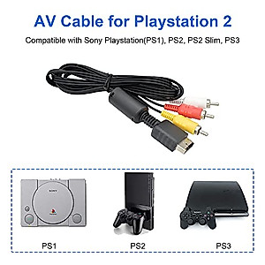Power Cord and AV Cable for PS1 PS2 PS3, AC Power Cord and AV Cable Compatible with Playstation 1 2 3, 2 Prong Power Supply & Audio Video RCA AV Cable Replacement Set