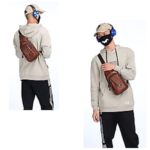 BULLCAPTAIN Genuine Leather Men Sling Crossbody Bag Backpack Outdoor Hiking Travel Chest Bag Daypack (Brown)