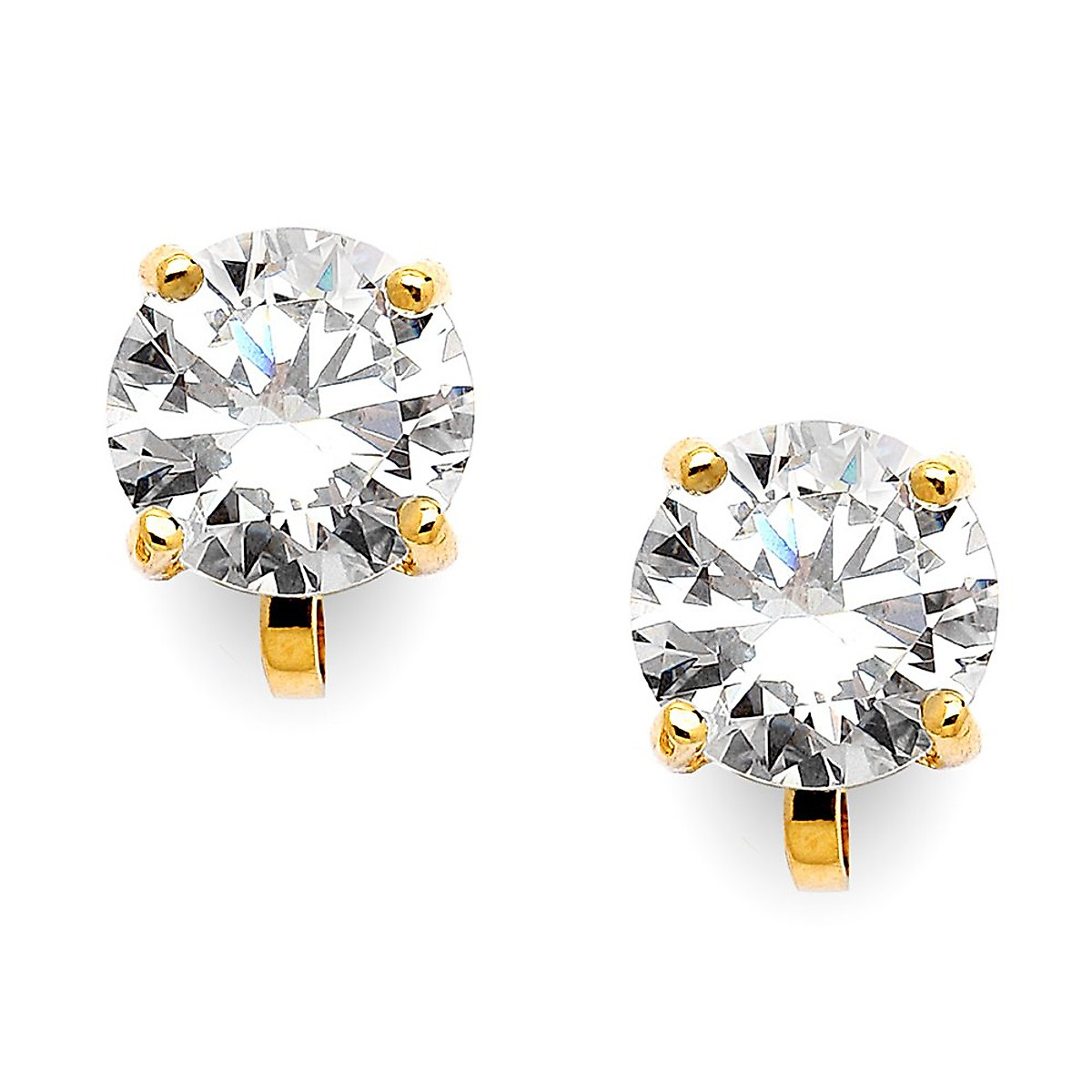Mariell Gold Cubic Zirconia Crystal Wedding Clip On Stud Earring for Women, 2 Carat CZ, Birthday Gift