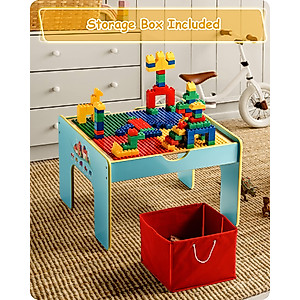 SainSmart Jr. Wooden Train Activity Table 116pcs, 3-in-1 Kids Playset with Large Building Blocks, Track Set and Reversible Top for Toddlers