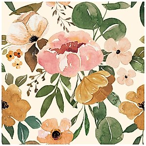 HAOKHOME Vintage Boho Floral Peel and Stick Wallpaper Peonies Removable Rose Beige/Pink/Oliva Vinyl Self Adhesive Contact Paper 17.7in x 9.8ft