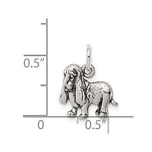 Solid 925 Sterling Silver Vintage Antiqued Basset Hound Charm Pendant - 11mm x 13mm