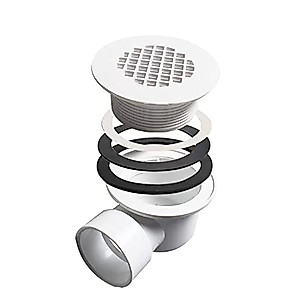 MUCOL Low Profile Shower Base Drain with Perforated Strainer, 2 '' Side Outlet Shower Drain, PVC Drain for Low Profile Shower Drain Trap and Side Outlet Drain Assembly.