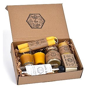 BeeTheLight Beeswax Candle and Castile Soap Gift Box - Choose from Small, Medium, or Large - Essential Oil Scented Bar and Liquid Soaps - Tapers, Pillars, Jars and Votives (Medium)