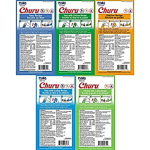 INABA Churu Lickable Creamy Purée Cat Treats 5 Flavor Variety Pack of 40 Tubes