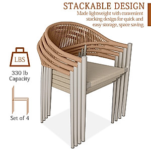 TWT Patio Chairs Set of 4 Outdoor Stackable Dining Chairs for All Weather, Breathable Textilene Garden Outdoor Furniture for Backyard Deck, Light Brown