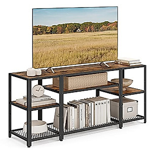VASAGLE TV Stand for 65 Inches TVs, Industrial Entertainment Center, Modern TV Console with Open Storage Shelves for Living Room, Bedroom, Rustic Brown and Black ULTV105B01