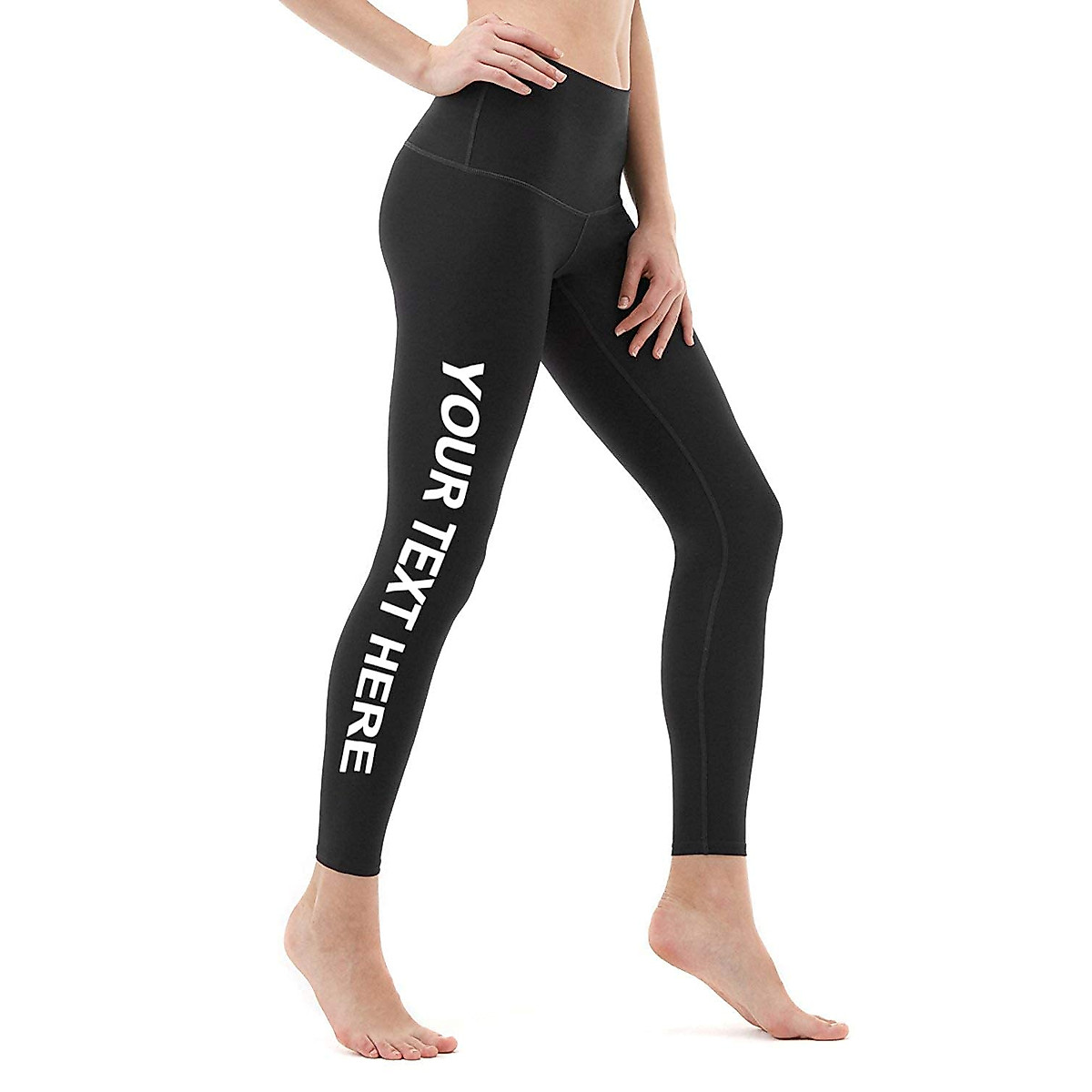 O2YO Customized Personalized Yoga Pants High Waist Tummy Control Workout Running Leggings,Black,S