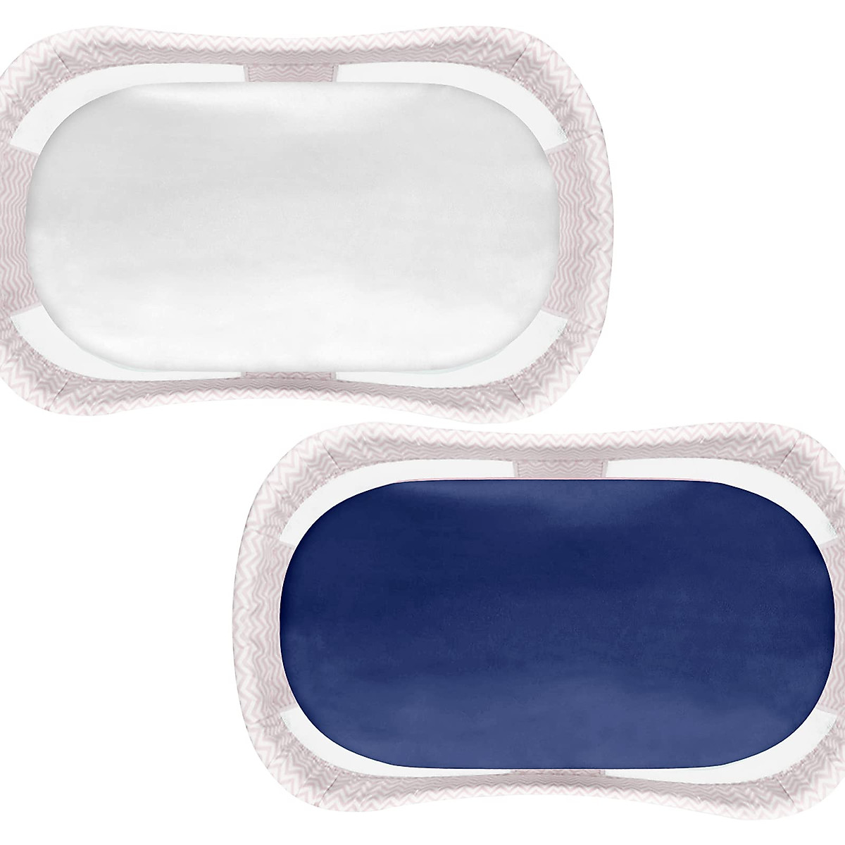 Satin Bassinet Sheets Fit for Rectangle, Hourglass, Oval Bassinet Mattress, 2 Pack, Great Protect for Baby Hair and Skin, Ultra Soft Satin Cradle or Bassinet Sheets, White & Navy Blue