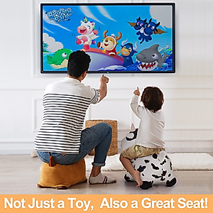 iPlay, iLearn Bouncy Pals Dairy Cow Hopping Horse, Plush Inflatable Animal Hopper, Indoor n Outdoor Ride on Jumping Bounce Toys, Birthday Gift for 18 Months 2 3 4 5 Year Old Kids Toddlers Boys Girls