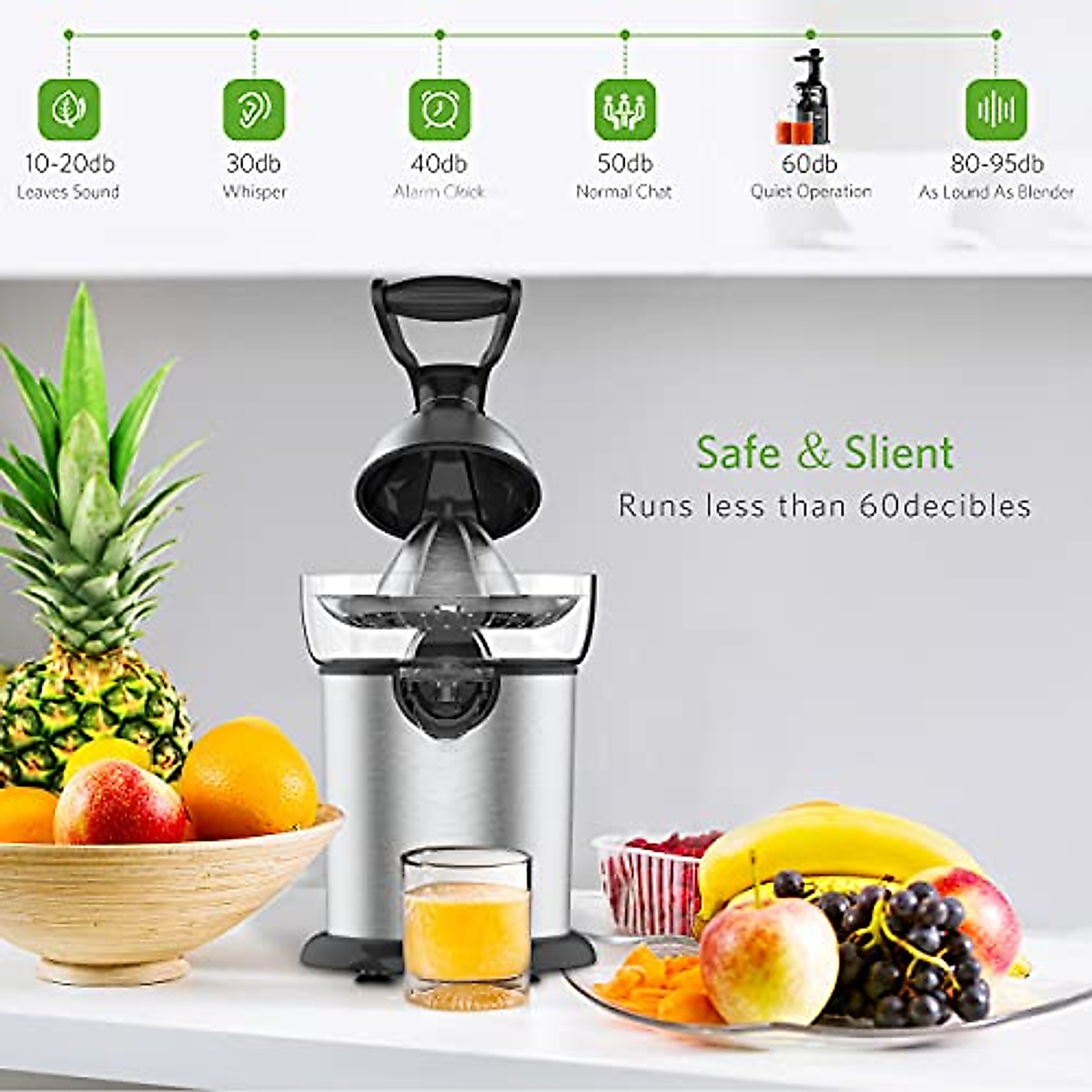 ASLATT Citrus Juicer Electric, Stainless Steel Orange Juicer Squeezer Juice Maker for Lime Grapefruit Lemon，Orange Juicer Machine, Detachable Design, Easy Clean