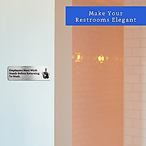 Employees Must Wash Hands Sign (Brushed Aluminum 9 in x 3 in) - Wash your Hands Sign - Restroom Signs for Business - Restaurant Signs