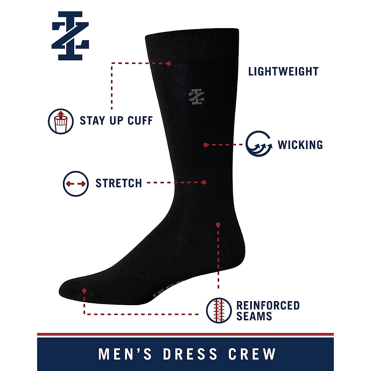 IZOD Men's Dress Socks - Lightweight Mid-Calf Crew Dress Socks (7 Pack), Size 6-12.5, Black