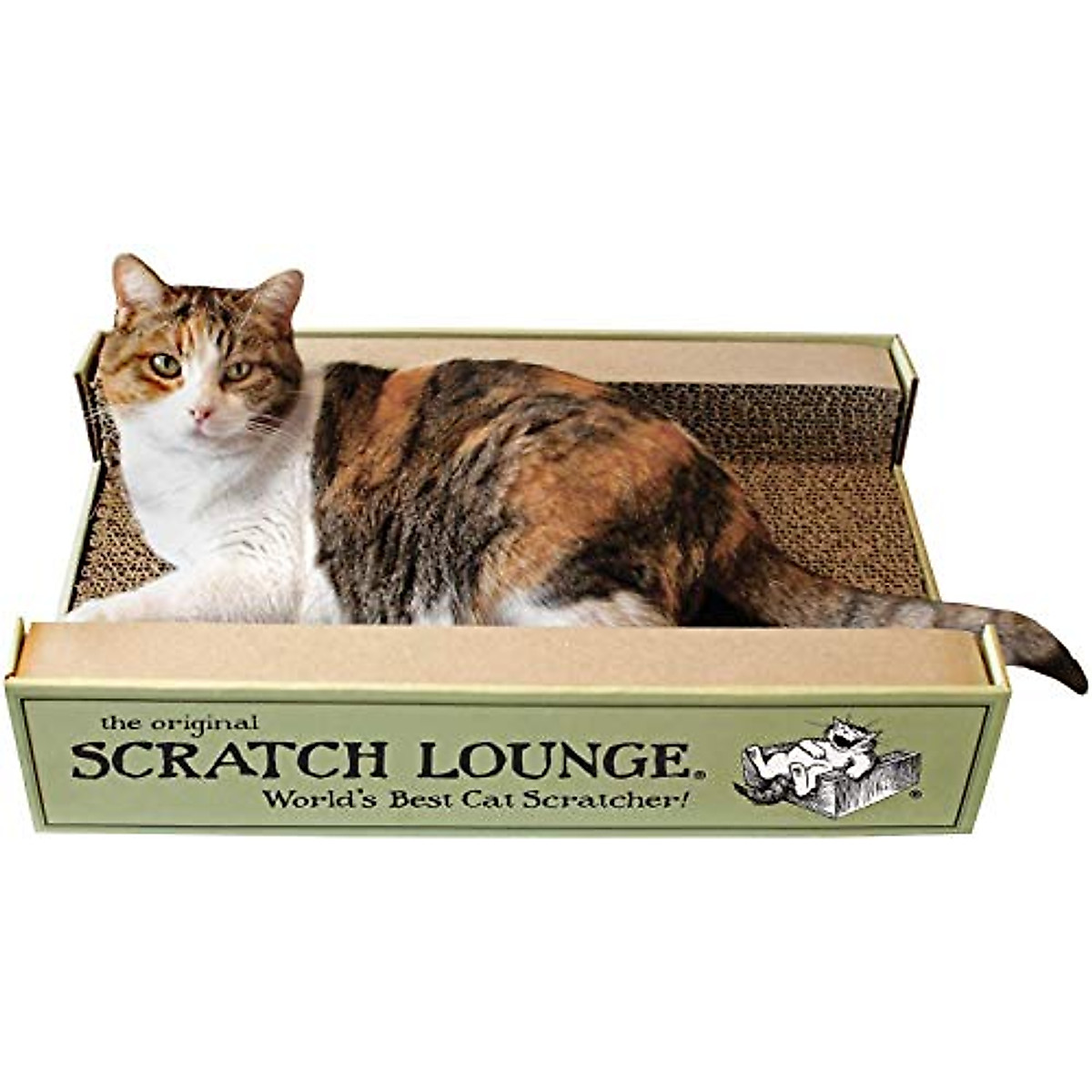 Scratch Lounge Cardboard Cat Scratcher & Lounger with Extra Floor Refill & Catnip - XL 13x22 for Large Cats - Heavy Duty Reversible Durable Bed Lasts 10x Longer Than Conventional Scratchers