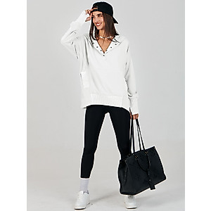 ANRABESS Women Casual Oversized Hoodies Sweatshirts Henley V Neck Hooded Pullover Sweater Tops 2024 Fall Outfits Clothes 1059benbai-M White