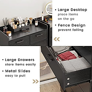 Hasuit Black 6 Drawer Dresser, Wooden Storage Chest of Drawers, Vertical Large Capacity Clothing Storage Organizer, Tall Dressers for Bedroom, Hallway, Entryway