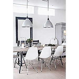 2xHome Armless Seat for Dining Room Plastic Molded Dinning Side No Arm Ray Chair Chromed Wire Metal Base Eiffel Leg, White 1 Piece