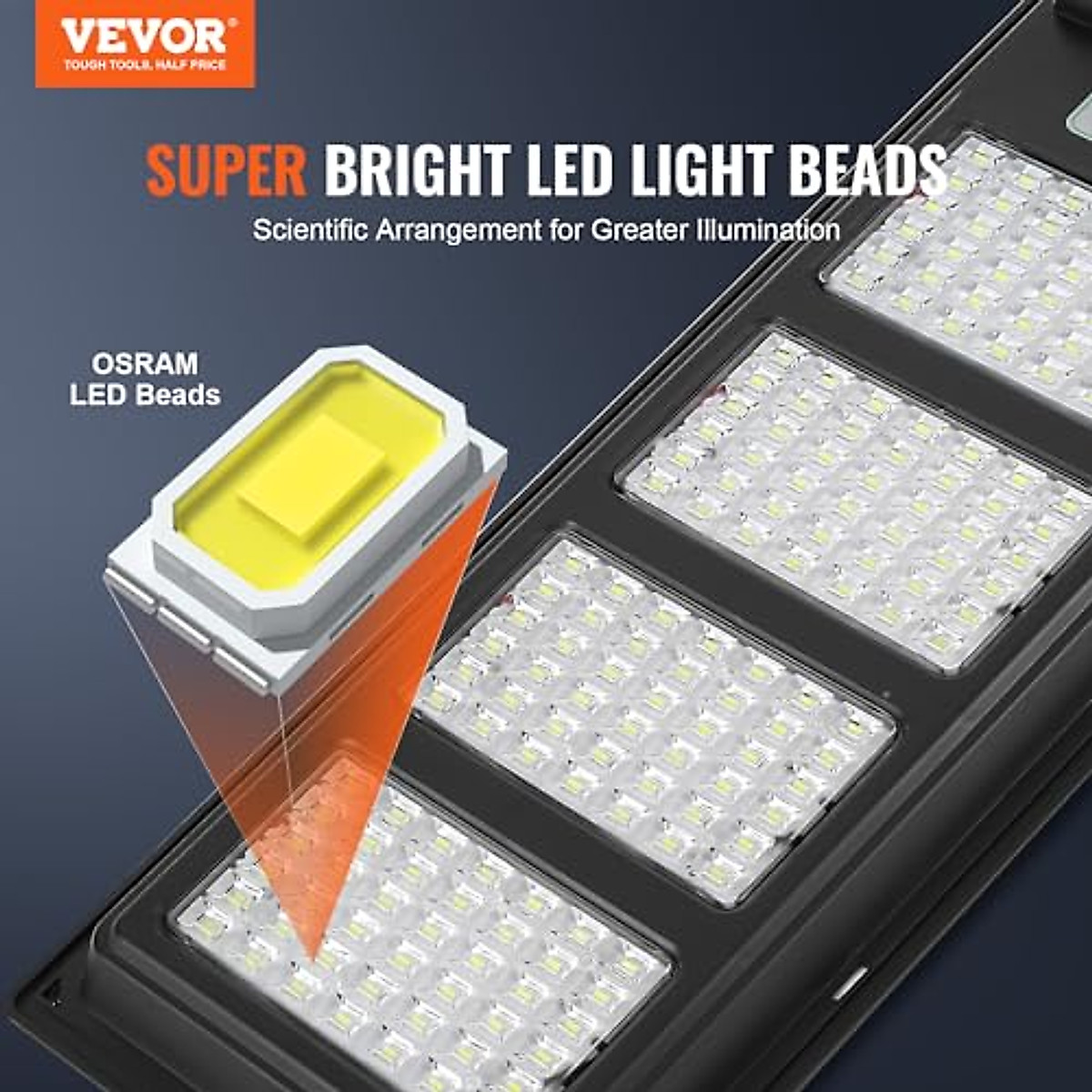 VEVOR 400W Solar Street Light, LED Solar Flood Lights Outdoor 40000lm with Infrared Remote Control, IP66 Waterproof Security Solar Motion Sensor Lamp for Garden Yard Home Path Garage Parking Lot