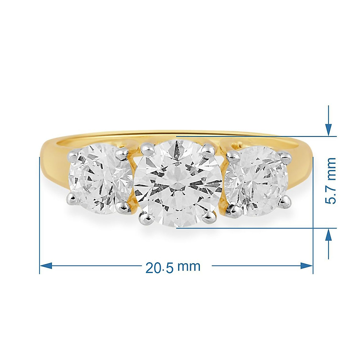 Jewelili 10K Yellow Gold 6.3 MM and 5 MM Round Cubic Zirconia Anniversary Ring, Size 8