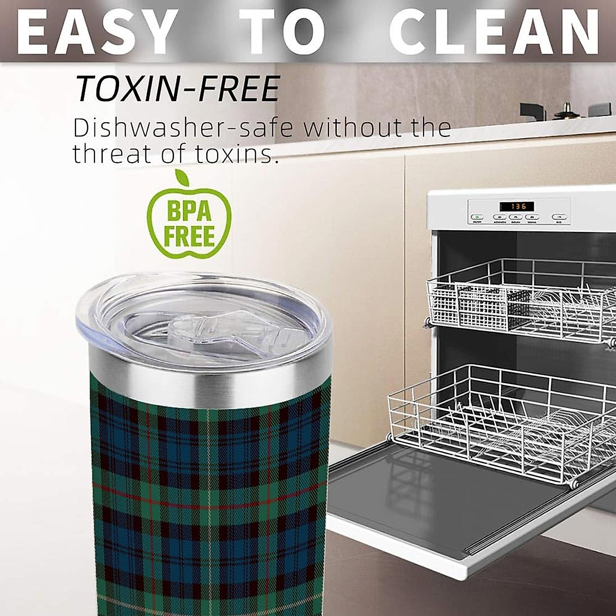 silichee 20 Oz Insulated Tumblers Stainless Steel Cup with Lid Tartan Pattern Background Blue Black Green Red Gold Plaid Flannel Shirt Tumblers Vacuum Coffee Mugs for Cold Hot Drinks for Home