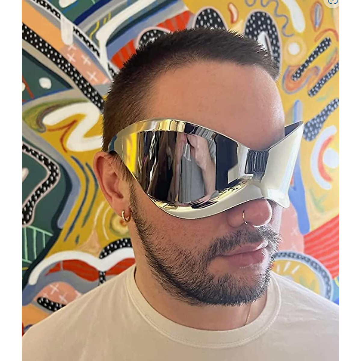 Gizzutech Y2K Sunglasses for Men&Women,Futuristic Wrap Around Sunglass,Cool Alien Shield Oversized Sun Glasses