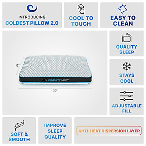 Coldest Pillow - Adjustable Fill, Washable Cover, and Best for Breathable Cool While Sleeping -Premium (Small) (Grey)