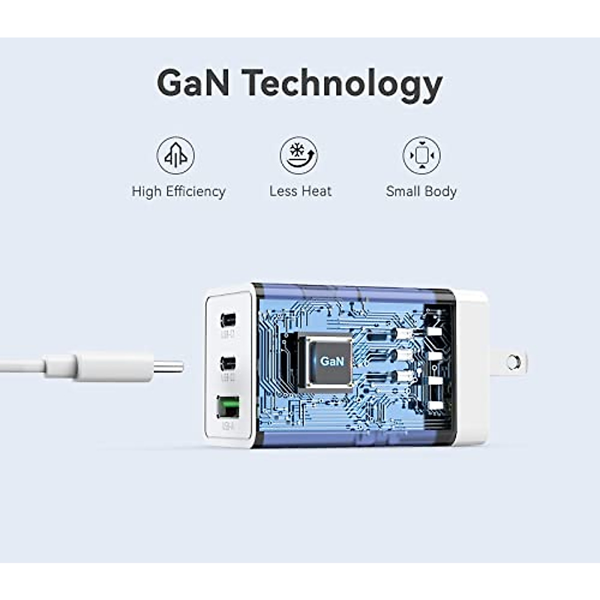 LINTYLE 65W USB C Charger 3-Port GaN Wall Charger Mini USB C USB A Charger Block Foldable Fast USB Type-C Charger Phone Laptop Tablet Charger Power Adapter - White