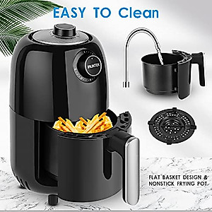 iRUNTEK Small Mini Air Fryer, 1.3Qt Compact Air Fryer with Recipe Book and 50pcs Parchment Paper Liners, User Friendly, Dual Knob Control, Non-Stick, Black