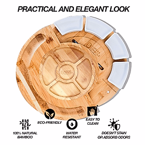 Superb Symbols Bamboo Cheese Board and Knife Set; Round Charcuterie Boards Set With Fruit Plate & Cheese Plater