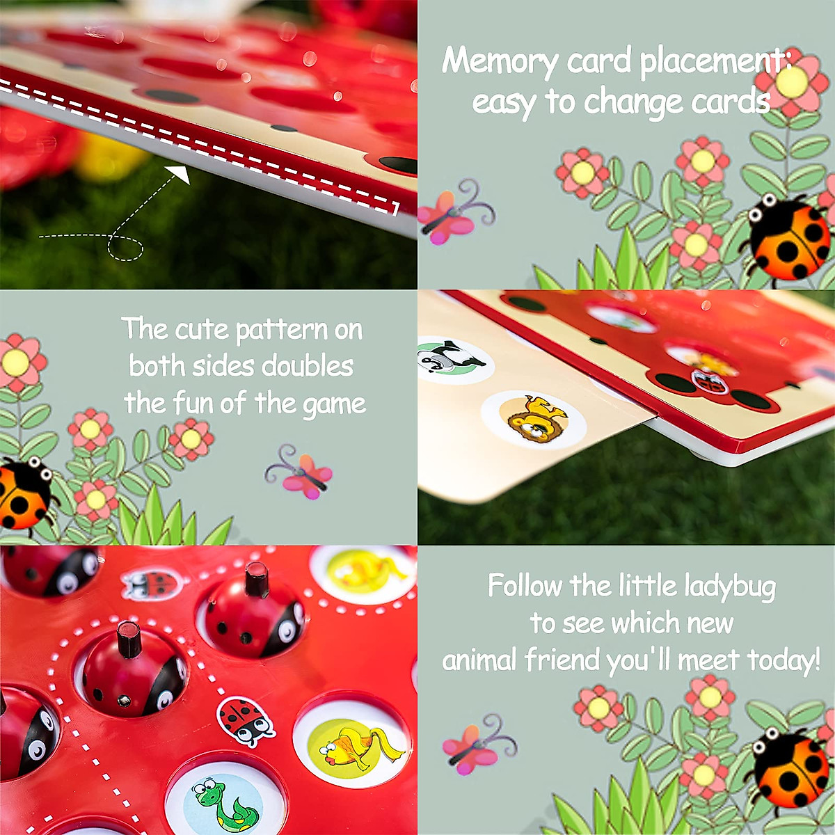 KidEwan Ladybug's Garden Memory Game, Educational Toys for Kids Ages 3 and Up, Memory Matching Board Game with Double-Sided Cards, Preschool Learning Toy for Toddlers Boys Girls
