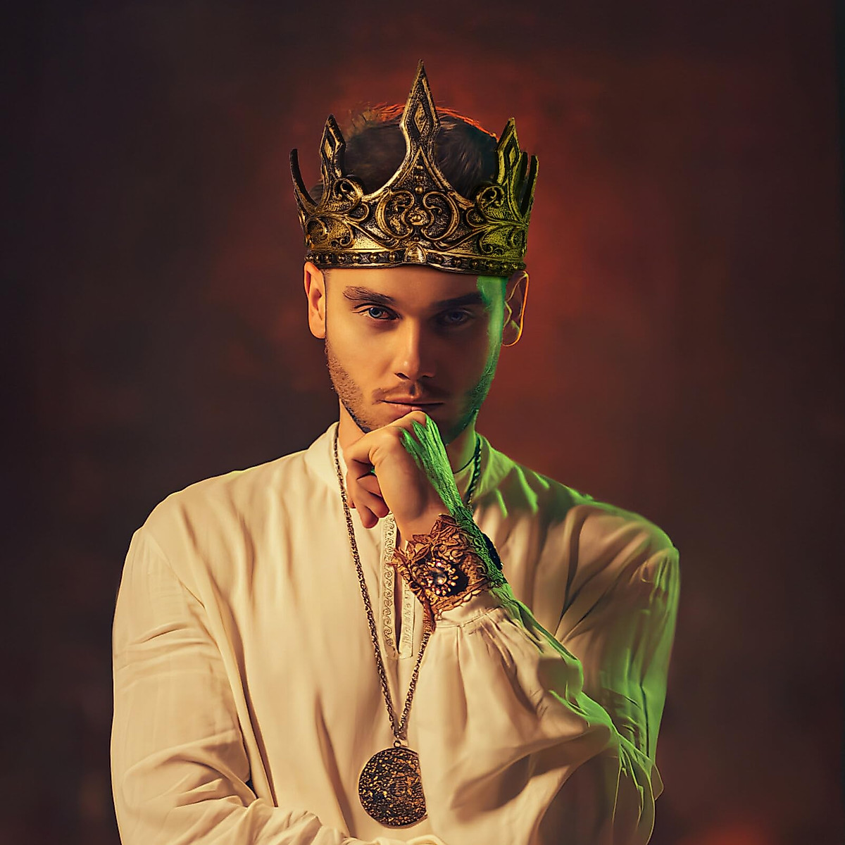 BESPORTBLE King Crown for Men, Foam Cosplay Headband, Old Gold, Mens Prince Diadem for Cosplay, Birthday, Wedding, Halloween, Prom, Random Pattern