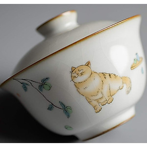 150ml Ceramic Gaiwan Filters Cat Pattern Porcelain Tureen Tea Cup Bowl Tea Set Accessories