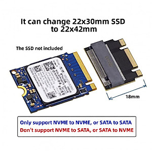 xiwai NVME M-Key NGFF B+M 22x30mm to 22x42mm Male to Female Extension Adapter Compatible with Legion Go ThinkPad 2230 2242 SSD