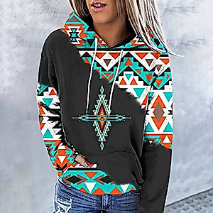 Women 's Western Aztec Ethnic Style Hooded Sweatshirts Casual Folk Pullover Long Sleeve Pocket Hoodies white hoodie Women Green M